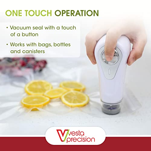 Vacuum Sealer by Vesta Precision - Handheld Vac 'n Seal | Extends Food Freshness | Fast and Powerful Vacuum | Compact Design | Long Battery Life | Works with valved Vacuum Bags, Bottles, and Canisters