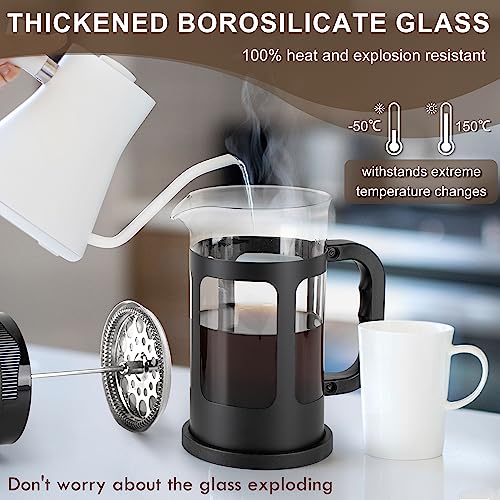 Greenual French Press Coffee Maker 34 oz, Borosilicate Glass French Press with 4 Filter, 304 Stainless Steel Cold Brew Heat Resistant Coffee Press for Travel Gifts, (Black)