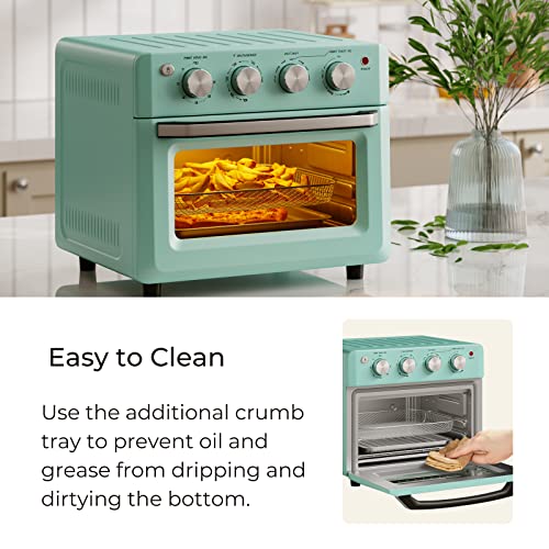 SIMOE Air Fryer Toaster Oven, 7 in 1 Retro Toaster Oven, All in One Convection Oven Combo for Family Use, 19QT, 5 Accessories & Recipe Book (Green)