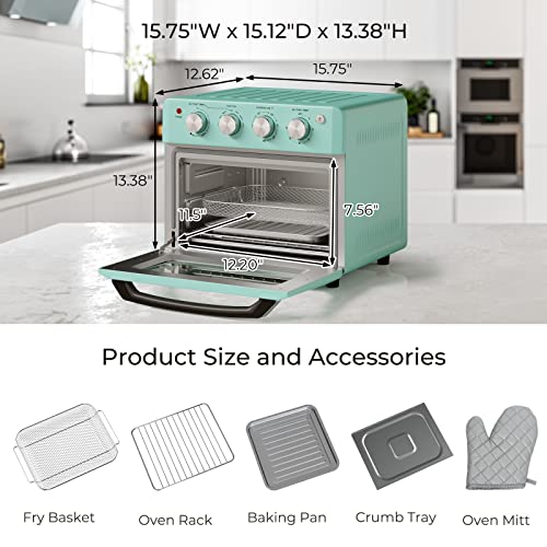 SIMOE Air Fryer Toaster Oven, 7 in 1 Retro Toaster Oven, All in One Convection Oven Combo for Family Use, 19QT, 5 Accessories & Recipe Book (Green)