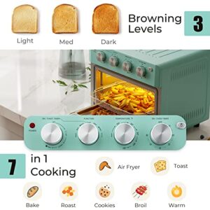 SIMOE Air Fryer Toaster Oven, 7 in 1 Retro Toaster Oven, All in One Convection Oven Combo for Family Use, 19QT, 5 Accessories & Recipe Book (Green)