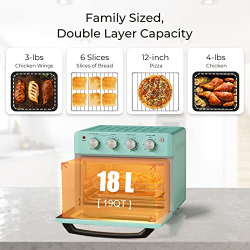 SIMOE Air Fryer Toaster Oven, 7 in 1 Retro Toaster Oven, All in One Convection Oven Combo for Family Use, 19QT, 5 Accessories & Recipe Book (Green)