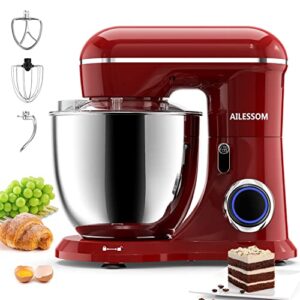 ailessom 3-in-1 electric stand mixer, 660w 10-speed with pulse button, attachments include 6.5qt bowl, dough hook, beater, whisk for most home cooks, empire red