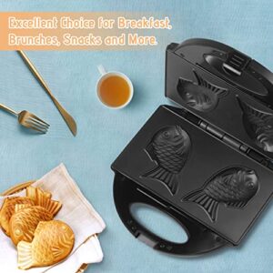 FineMade Taiyaki Fish Waffle Maker Machine with Non Stick Cooking Plate, Electric Japanese Fish Shaped Waffle Iron Pan, Korean Bungeoppang Pan, Recipe Included