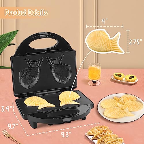 FineMade Taiyaki Fish Waffle Maker Machine with Non Stick Cooking Plate, Electric Japanese Fish Shaped Waffle Iron Pan, Korean Bungeoppang Pan, Recipe Included