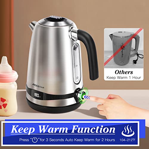 Aigostar Electric Kettle Temperature Control, Electric Tea Kettle with LED Display & 7 Presets, 304 Stainless Steel Hot Water Boiler with 120Min Keep Warm, Boil-Dry Protection, BPA Free,1.7L