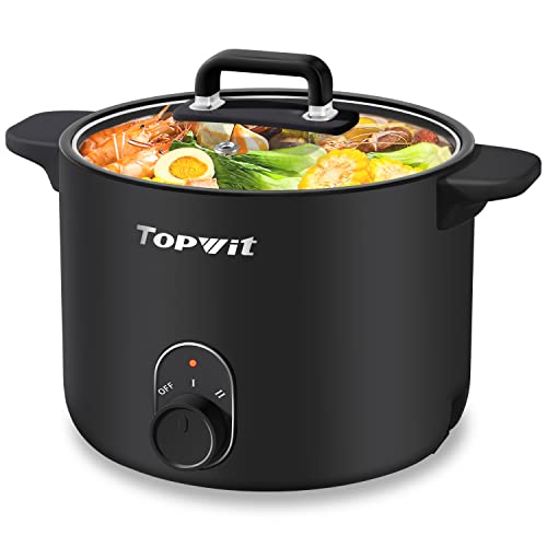 Topwit Electric Pot, 1.5L Non-stick Ramen Cooker, Multi-Function Hot Pot Electric for Pasta, Noodles, Steak, Egg, Electric Cooker with Dual Power Control, Over-Heating and Boil Dry Protection, Black