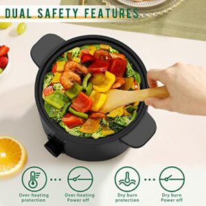 Topwit Electric Pot, 1.5L Non-stick Ramen Cooker, Multi-Function Hot Pot Electric for Pasta, Noodles, Steak, Egg, Electric Cooker with Dual Power Control, Over-Heating and Boil Dry Protection, Black