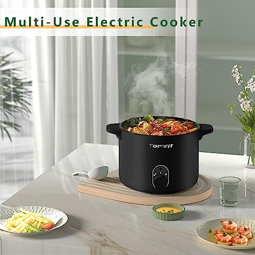 Topwit Electric Pot, 1.5L Non-stick Ramen Cooker, Multi-Function Hot Pot Electric for Pasta, Noodles, Steak, Egg, Electric Cooker with Dual Power Control, Over-Heating and Boil Dry Protection, Black