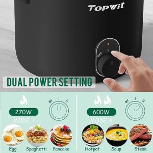 Topwit Electric Pot, 1.5L Non-stick Ramen Cooker, Multi-Function Hot Pot Electric for Pasta, Noodles, Steak, Egg, Electric Cooker with Dual Power Control, Over-Heating and Boil Dry Protection, Black