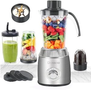 duxano personal blender set for shakes and smoothies,powerful ice-crushing portable mixer with 40oz. large capacity pitcher, 2x18oz. travel sports bottles, coffee grinder,15-piece, 2 spout lids - perfect for your kitchen