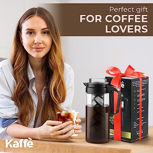 Kaffe Cold Brew Coffee Maker, 1.3L Iced Coffee Pitcher, Cold Brew Coffee and Tea Brewer, Easy to Clean Mesh filter, Double Wall Tritan Glass (1.3L)