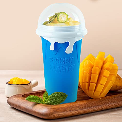 Slushy Cup Maker,Large Slushie Maker Cup 500ml,Double Layers Silicone Slushie Cup Maker Squeeze Cup,Quick Frozen Magic Slushy Maker Cup,DIY Slush Cup,Cool Stuff Gifts for Kids and Family - Blue