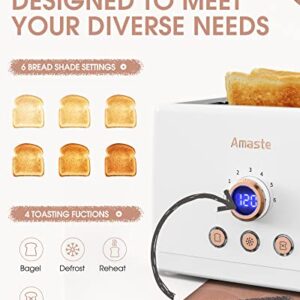 2 Slice Toaster, Retro Bread Toaster with LED Digital Countdown Timer, Extra Wide Slots Toasters with 6 Bread Shade Settings, Bagel, Cancel, Defrost Function, Stainless Steel with High Lift Lever, Removal Crumb Tray, White