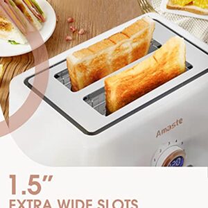 2 Slice Toaster, Retro Bread Toaster with LED Digital Countdown Timer, Extra Wide Slots Toasters with 6 Bread Shade Settings, Bagel, Cancel, Defrost Function, Stainless Steel with High Lift Lever, Removal Crumb Tray, White