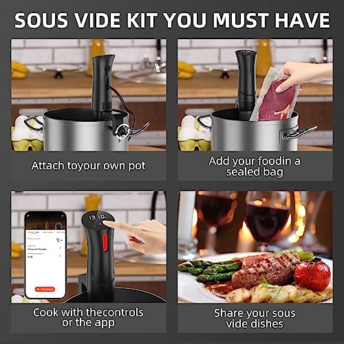 WIFI Sous Vide Machine|1100 Watts Sous Vide-Precision Cooker with Bag, Recipes| Thermal Immersion Circulator, Fast Heating with Accurate Temperature and Timer, LED Touch Screen/APP Control