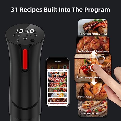 WIFI Sous Vide Machine|1100 Watts Sous Vide-Precision Cooker with Bag, Recipes| Thermal Immersion Circulator, Fast Heating with Accurate Temperature and Timer, LED Touch Screen/APP Control