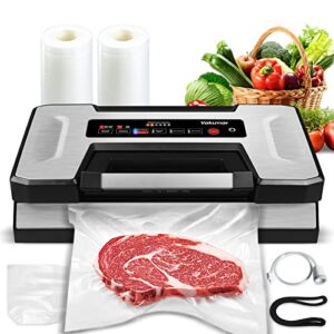 vacuum sealer, vakumar 90kpa food vacuum sealer machine built-in cutter & bag storage, food preservation dry/moist /liquid mode, perfect for liquid-rich foods including fresh meats, marinades, sauces and more, handle locked design