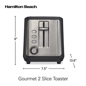 Hamilton Beach Gourmet 2 Slice Extra-Wide Slot Toaster with Sure-Toast Technology, Shade Selector, Bagel Setting, Black and Stainless Steel (22996)