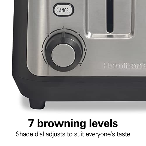 Hamilton Beach Gourmet 2 Slice Extra-Wide Slot Toaster with Sure-Toast Technology, Shade Selector, Bagel Setting, Black and Stainless Steel (22996)