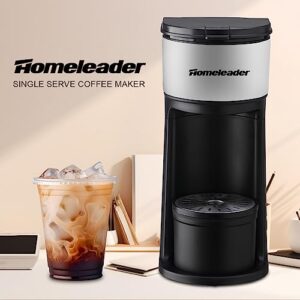 Homeleader Single Serve Coffer Maker for K-Cup and Ground Coffee, Coffee Machine with Self-Cleaning Function,6 to14oz Brew Sizes,Black