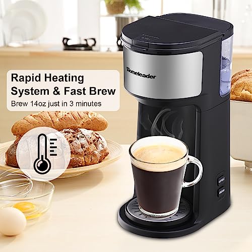 Homeleader Single Serve Coffer Maker for K-Cup and Ground Coffee, Coffee Machine with Self-Cleaning Function,6 to14oz Brew Sizes,Black