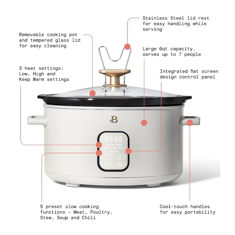 Beautiful 6 Quart Programmable Slow Cooker, Drew Barrymore (White Icing)