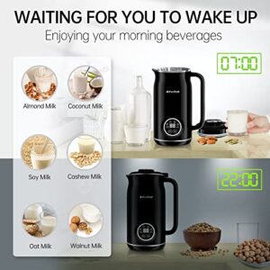 Nut Milk Maker, Automatic Almond Milk Machine for Homemade Plant-Based Milk, Oat, Soy, Almond Cow and Dairy Free Beverages, 20 oz Soy Milk Maker with Delay Start/Keep Warm/Self-Cleaning/Boiling, Black