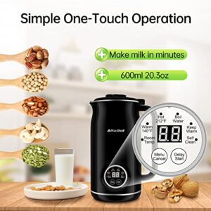 Nut Milk Maker, Automatic Almond Milk Machine for Homemade Plant-Based Milk, Oat, Soy, Almond Cow and Dairy Free Beverages, 20 oz Soy Milk Maker with Delay Start/Keep Warm/Self-Cleaning/Boiling, Black