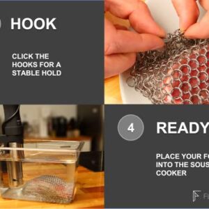 FLAGTION Sous Vide, Set of - 1.5 Pounds Food Grade Stainless Steel Sous Vide Mesh Net & 5 Silicone Coated Magnets for Sous Vide Cooking, Premium Sous Vide Accessory Kit to Avoid Undercooked Food