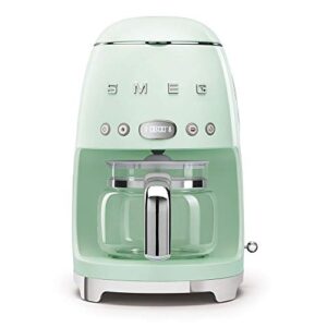 smeg 50's retro style aesthetic drip filter coffee machine, 10 cups, pastel green