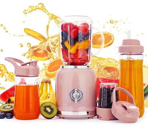 Smoothie Bullet Blender with 6 Sharp Blades, Personal Mini Blender for Shakes and Smoothies with 3 Adjustable Speeds, Blender for Kitchen with blending and grinding, BPA-free 3 Travel Cup & 27oz Mason Cup