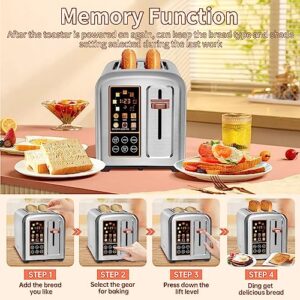 SEEDEEM 2 Slice Toaster, Stainless Steel Bread Toaster with Touch LCD Display, 1.4'' Extra Wide Slots Toaster with 4 Basic+More Timer Functions, Removable Crumb Tray, 1350W, Silver Metallic