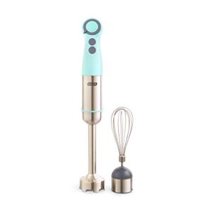 dash chef series immersion hand blender, 5 speed stick blender with stainless steel blades, whisk attachment and recipe guide – aqua