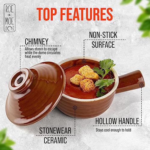 Roe & Moe Egg Cooker - Non-Stick, Ceramic Microwave Egg Poacher with Dome Chimney Lid and Hollow Handle - Reimagine Breakfast with Picture-Perfect Eggs and Delicious Soups with Our Microwave Steamer