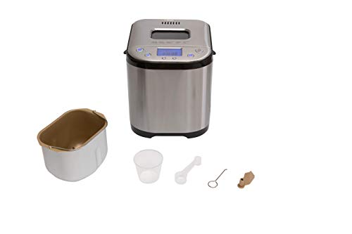 FRIGIDAIRE Bread Maker Machine with Nonstick Bowl, Bread Hook, Measuring Cup & Spoon. 15-in-1, Gluten-Free Bread, Cake& Yogurt, 3 Crust Colour options and more. 3 Loaf Sizes. 2LB XL- Stainless Steel