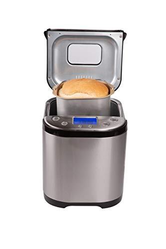 FRIGIDAIRE Bread Maker Machine with Nonstick Bowl, Bread Hook, Measuring Cup & Spoon. 15-in-1, Gluten-Free Bread, Cake& Yogurt, 3 Crust Colour options and more. 3 Loaf Sizes. 2LB XL- Stainless Steel