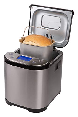 FRIGIDAIRE Bread Maker Machine with Nonstick Bowl, Bread Hook, Measuring Cup & Spoon. 15-in-1, Gluten-Free Bread, Cake& Yogurt, 3 Crust Colour options and more. 3 Loaf Sizes. 2LB XL- Stainless Steel