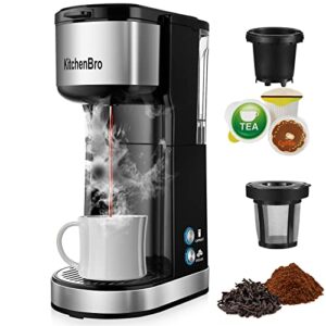 kitchenbro single serve coffee maker with 14 oz reservoir,k cup coffee maker fits travel mug with self-cleaning function,black