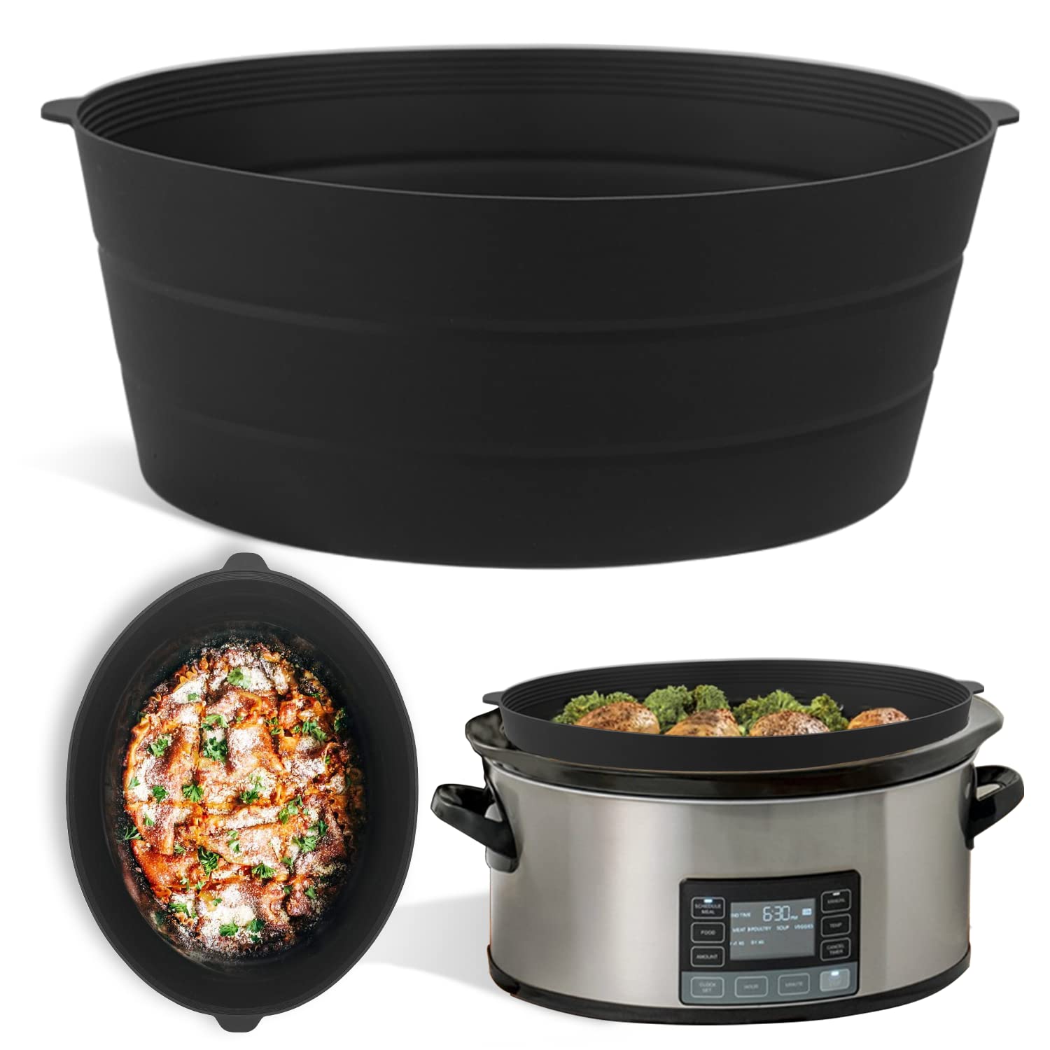 Silicone Slow Cooker Liners fit 6-8 Quart Crock-Pot Slow Cooker,Reusable & Safe Silicone Cooking Bags Insert For 6-8 Quarts Oval or Round Pot (Black)