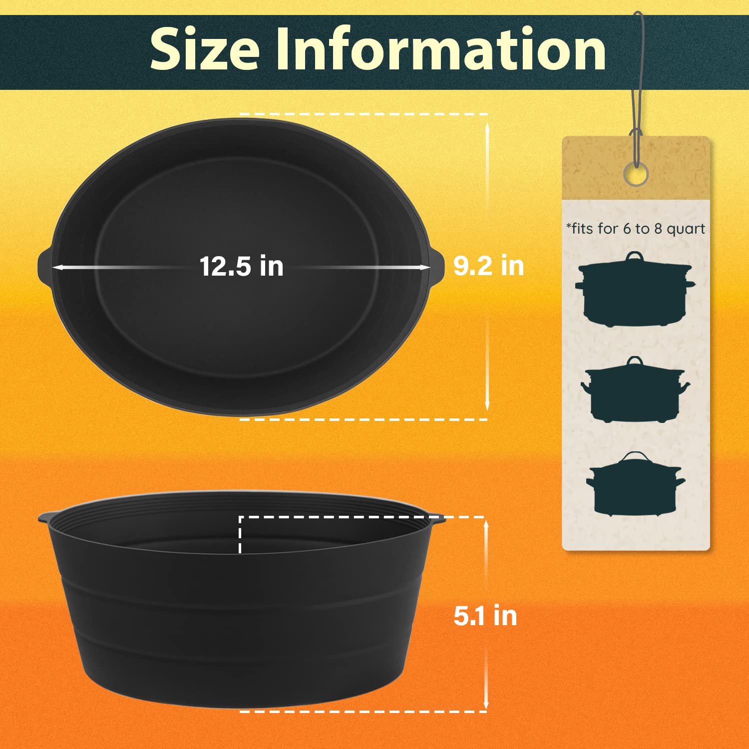 Silicone Slow Cooker Liners fit 6-8 Quart Crock-Pot Slow Cooker,Reusable & Safe Silicone Cooking Bags Insert For 6-8 Quarts Oval or Round Pot (Black)