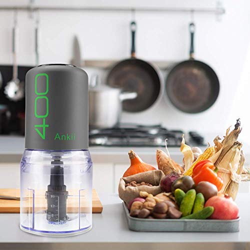 Food Processor Blender Electric Vegetable Chopper Multifunctional Meat Chopper Veggie and Fruit Mincer Mixer with 4 Stainless Steel Blades, 400-Watt, 2 Cup Capacity (Gray)