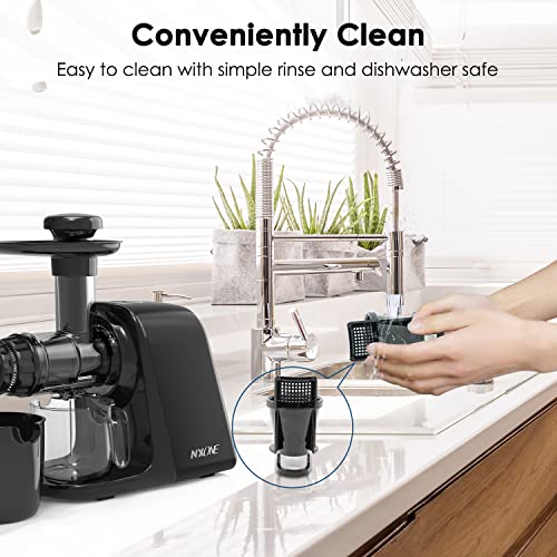 Juicer Machines, NXONE Cold Press Juicer for Vegetable and Fruit, Slow Masticating Juicer with 3 Speed Modes, Slow Juicer with Quiet Motor & Reverse Function, Easy to Clean with Brush, Black