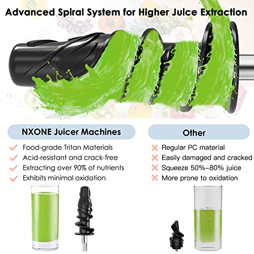 Juicer Machines, NXONE Cold Press Juicer for Vegetable and Fruit, Slow Masticating Juicer with 3 Speed Modes, Slow Juicer with Quiet Motor & Reverse Function, Easy to Clean with Brush, Black