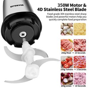 Meat Grinder Electric 2L Capacity 8 Cups Food Processor with Stainless Steel Bowl and 4 Large Sharp Blades Food Chopper Electric 2 Rotating Speed Levels with Spatula for Meat Vegetables Fruits Nuts