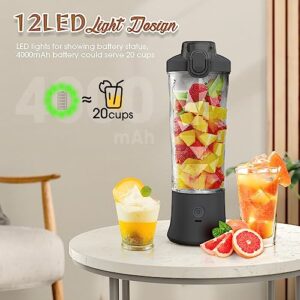 Portable Blender, Personal Blender for Shakes and Smoothies, 20 Oz Mini Smoothies Blender to Go, USB Rechargeable Blender Cup with Travel Lid for Home, Office, Travel