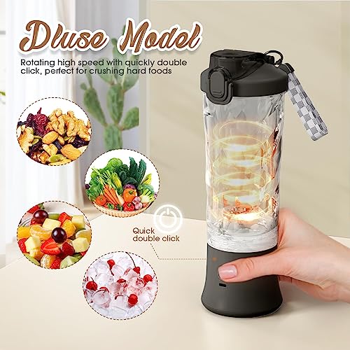 Portable Blender, Personal Blender for Shakes and Smoothies, 20 Oz Mini Smoothies Blender to Go, USB Rechargeable Blender Cup with Travel Lid for Home, Office, Travel