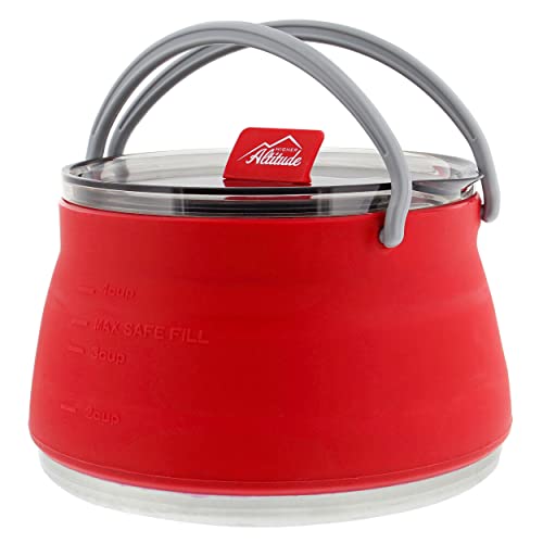 Higher Altitude Collapsible Travel Kettle Pot with Lid - 1L Red Portable Water Boiler Tea Maker for Camping Gas Stove