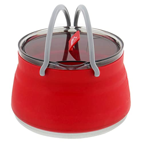 Higher Altitude Collapsible Travel Kettle Pot with Lid - 1L Red Portable Water Boiler Tea Maker for Camping Gas Stove