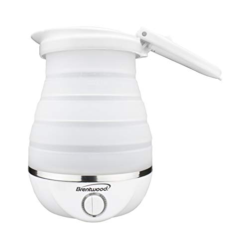 Brentwood KT-1508W Dual Voltage 120/220 Volt 0.8 Liter Collapsible-Travel Kettle, White